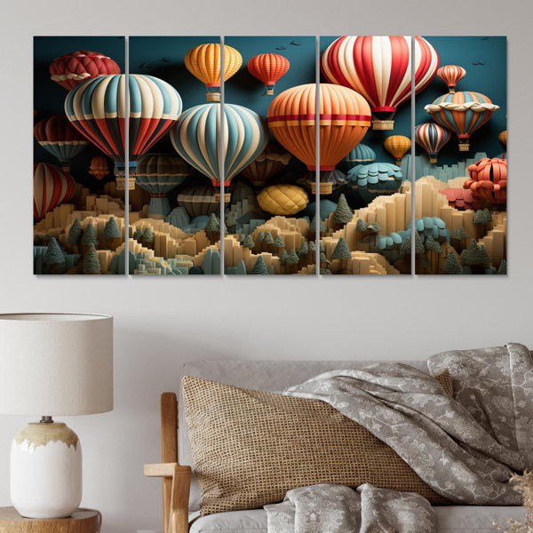 Latitude Run® Red Hot Air Ballon Mosaic I - Hot Air Balloon Metal Art Print Set | Wayfair